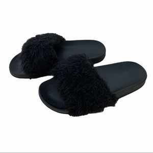 Shoes | Furry Fuzzy Black Slides | Poshmark